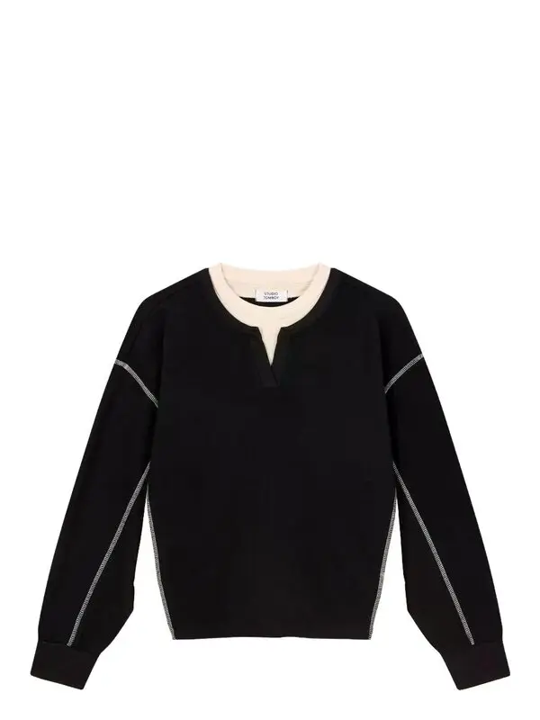 STUDIO TOMBOY Layered-style Drawstring Sweatshirt - Black