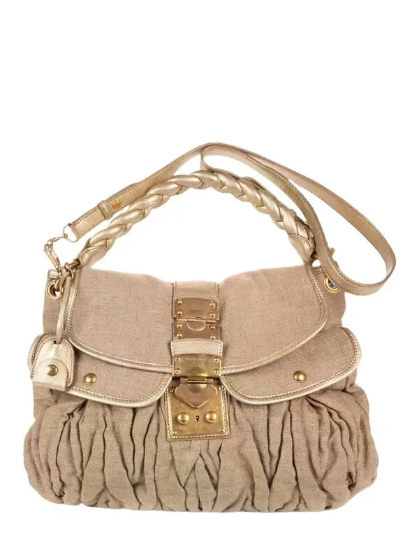 Miu Miu Coffer Matelassé Canvas Braided Handle Tote Bag - Neutrals
