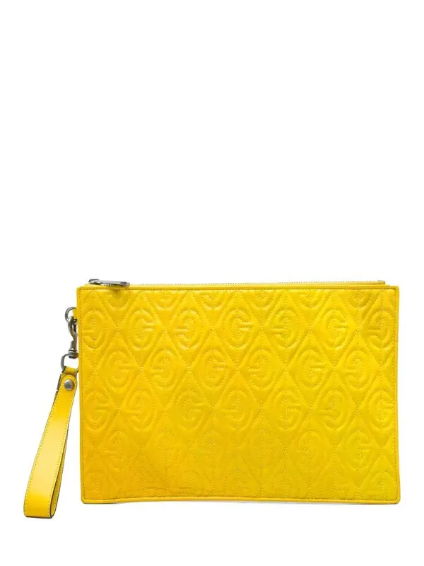 Gucci Quilted Calfskin G Rhombus Zip Clutch Bag - Yellow