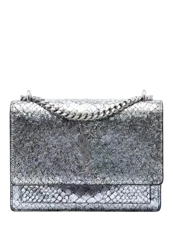 Saint Laurent Medium Python Embossed Leather Monogram Sunset Crossbody Satchel - Silver