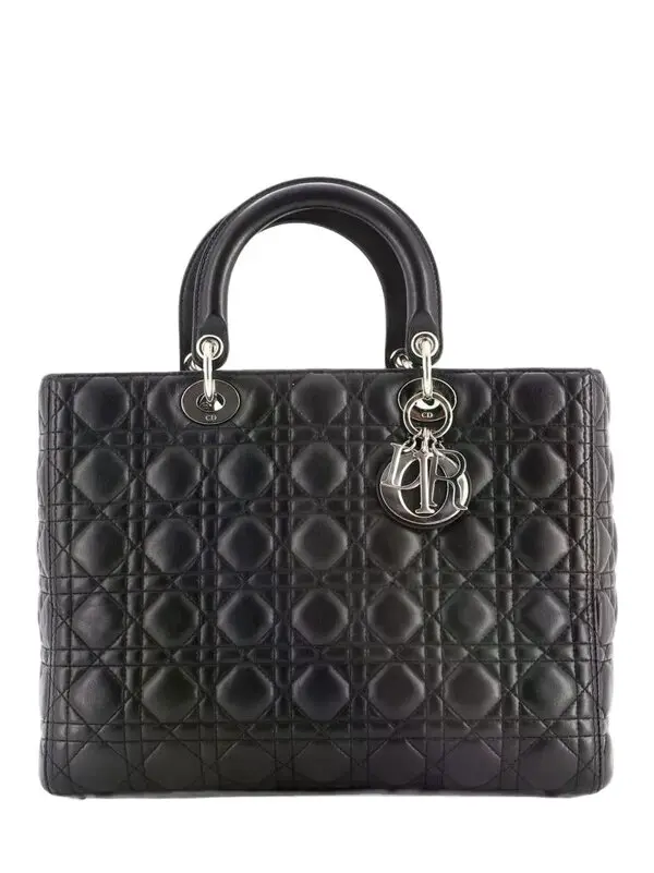 Dior Cannage Quilt Lambskin Satchel - Black