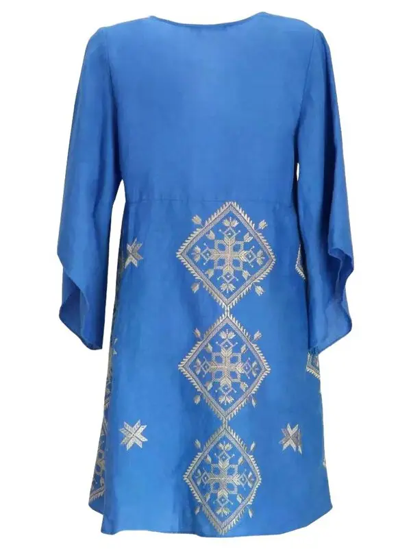 Greek Archaic Kori Lefkada Bell-sleeve Midi Dress - Blue