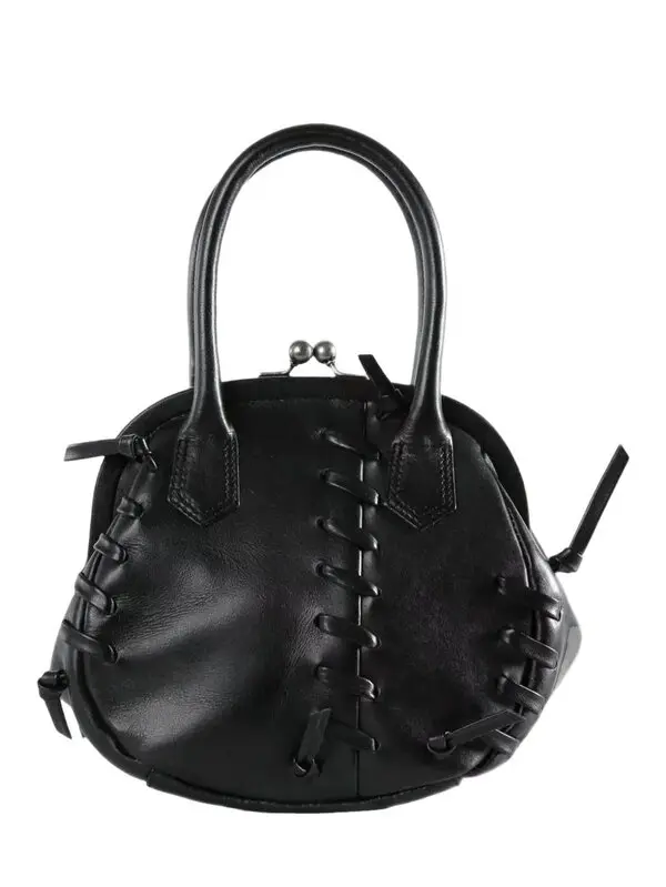 Y’s Leather Lace-up Tote Bag - Black