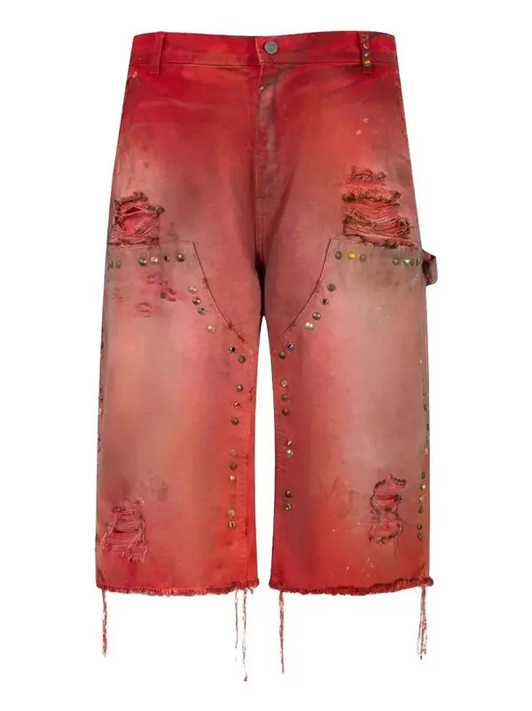 SATOSHI NAKAMOTO Danny's Carpenter Distressed Shorts - Red