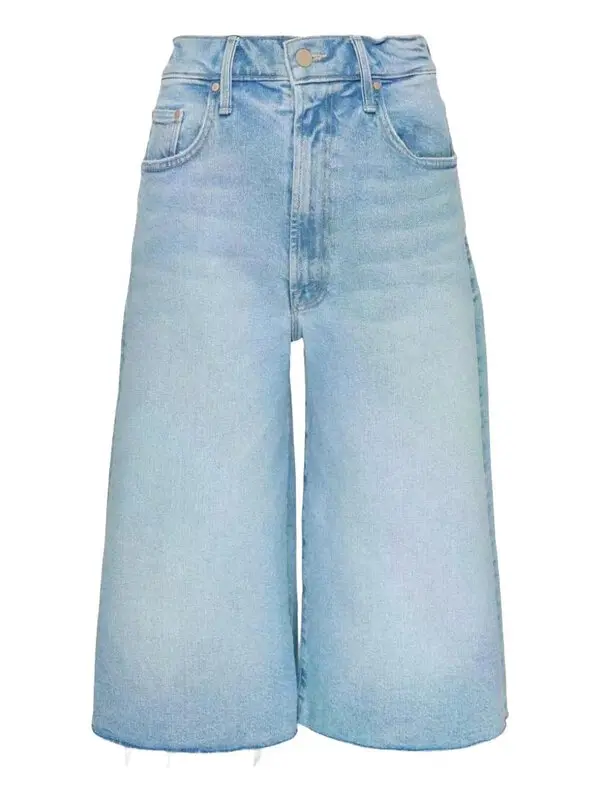 MOTHER The Whole Lot Zip Fray Denim Shorts - Blue