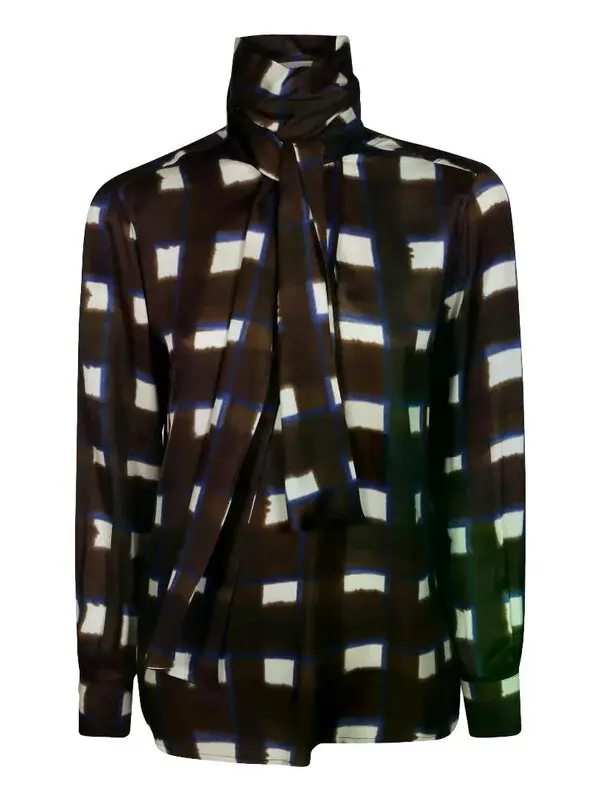 Incotex Check-print Pussy-bow Blouse - Brown