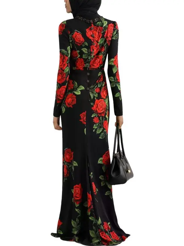 Dolce & Gabbana Rose-print Charmeuse Maxi Dress - Black