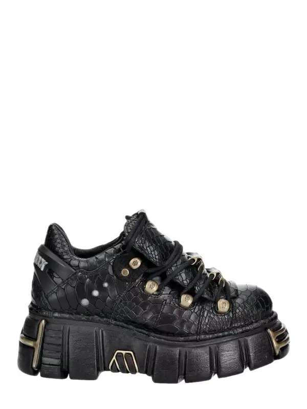 NEW ROCK Crocodile-effect Platform Derby Shoes - Black