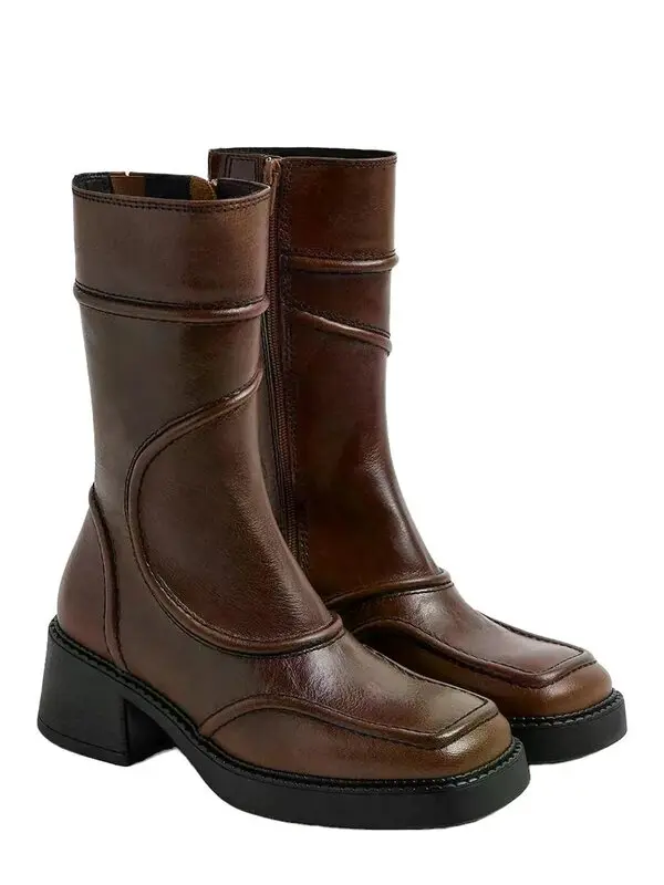 MIISTA Malene Panelled Square-toe Boots - Brown