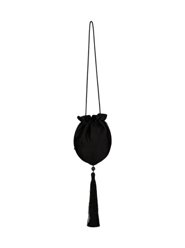 Le Sundial Shantung Tassel Shoulder Bag - Black