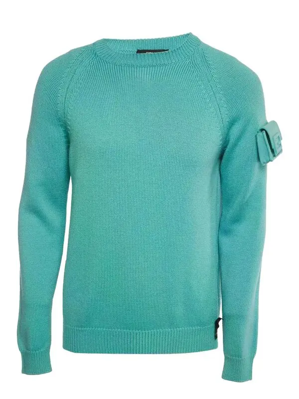 Fendi Wool Baguette Pocket Crew Neck Sweater - Blue