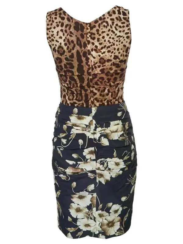 Dolce & Gabbana Leopard And Floral-print Dress - Brown