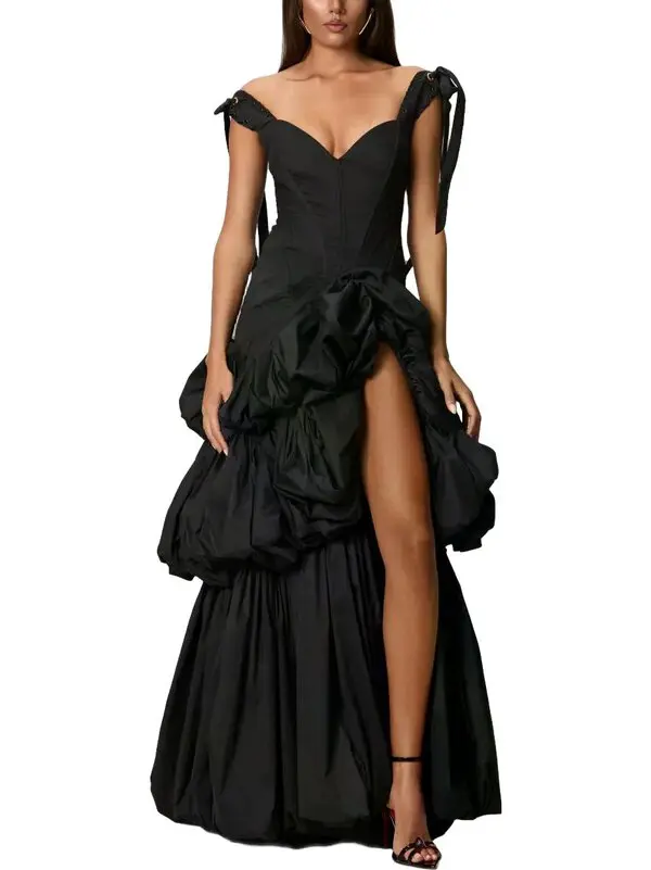 NORINA ST Helena Lace-up Tiered Maxi Dress - Black