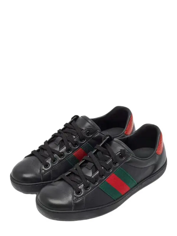 Gucci Ace Web Leather Sneakers - Black