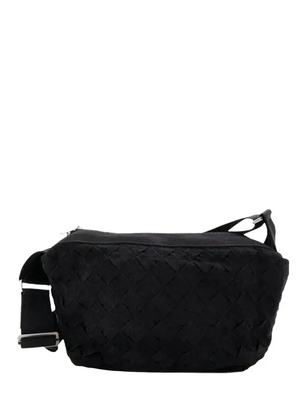 Bottega Veneta Cassette Zip Maxi Intrecciato Webbed Canvas Cross Body Bag - Black