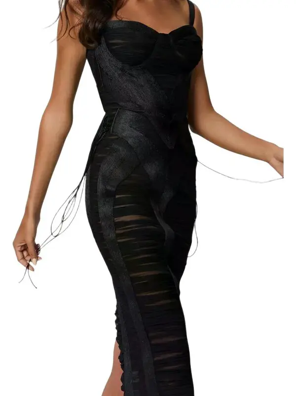 NORINA ST Malena Panelled Ruched Midi Dress - Black