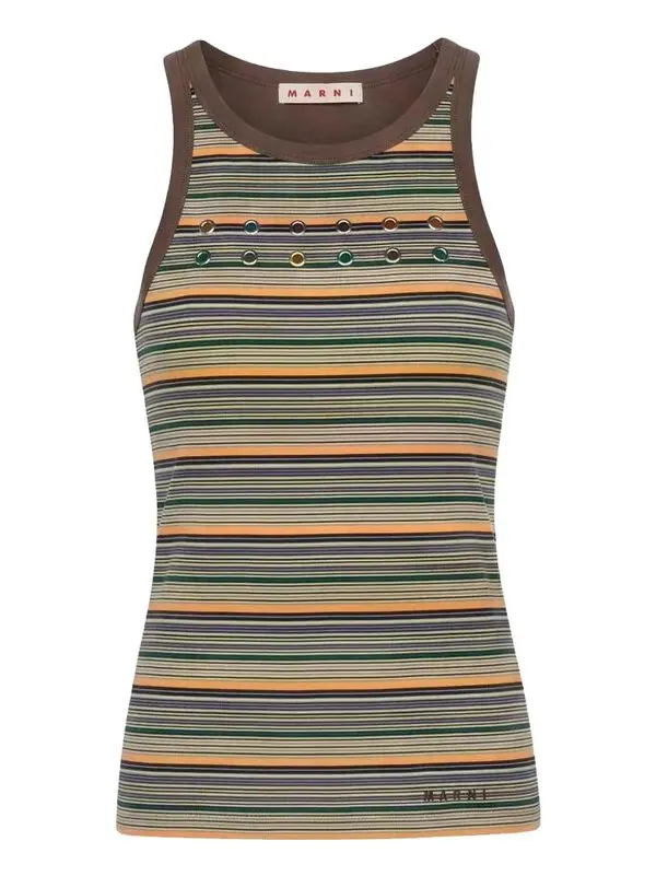Marni Striped Eyelet-embellished Tank Top - Green