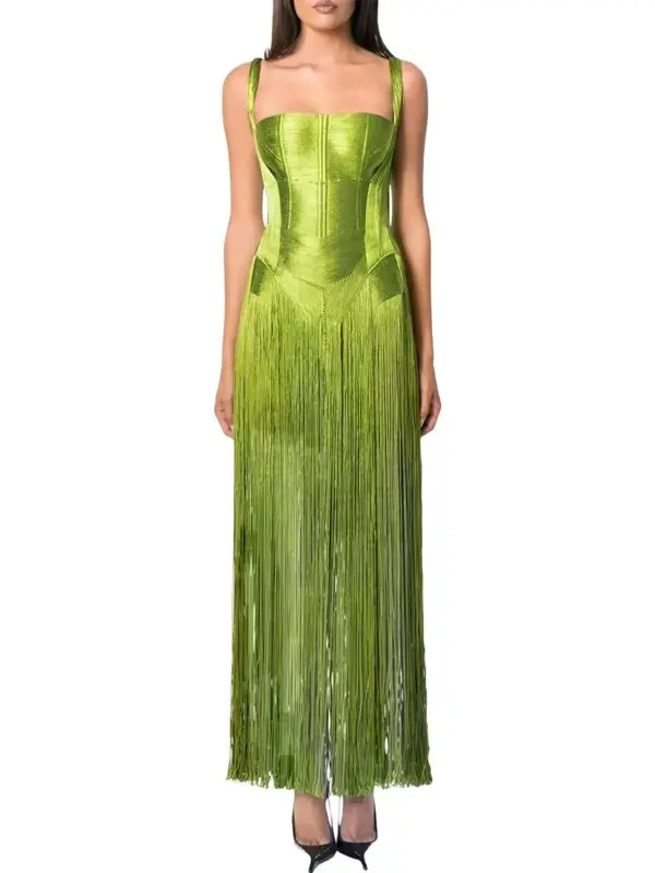 NORINA ST Fringe Trim Corset Maxi Dress - Green