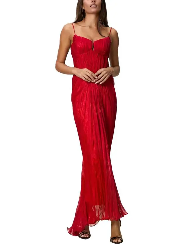 NORINA ST Cat Lace-up Crinkled-chiffon Maxi Dress - Red