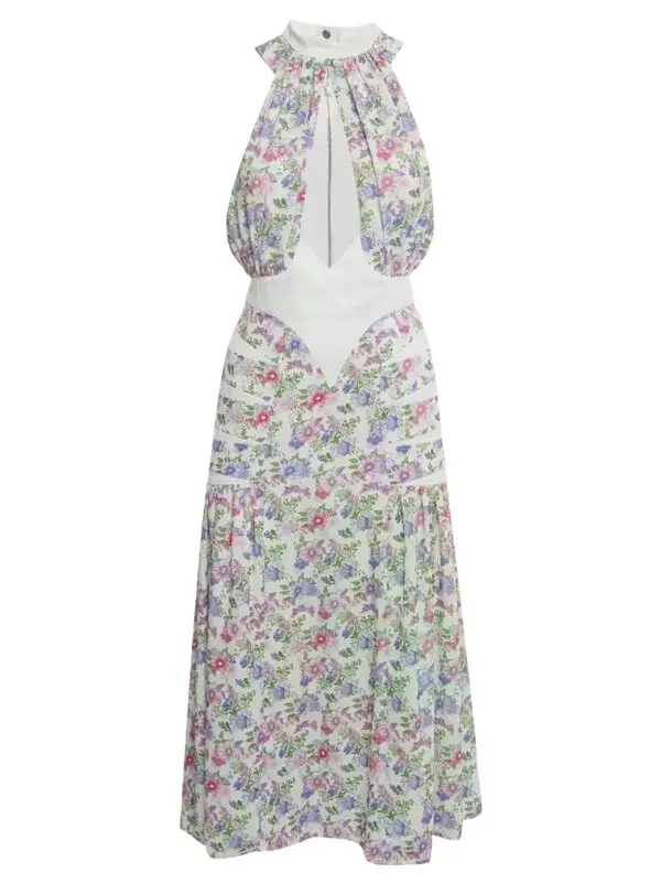 Rabanne Floral-print Halterneck Dress - White