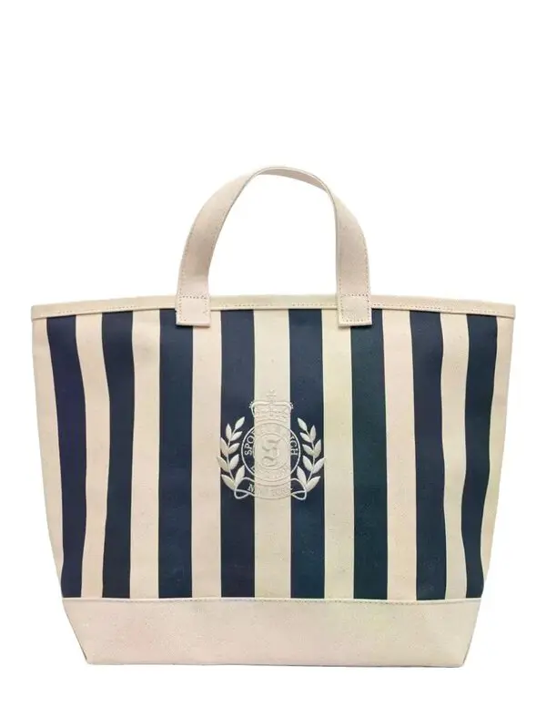 SPORTY & RICH Striped Embroidered Tote Bag - Neutrals