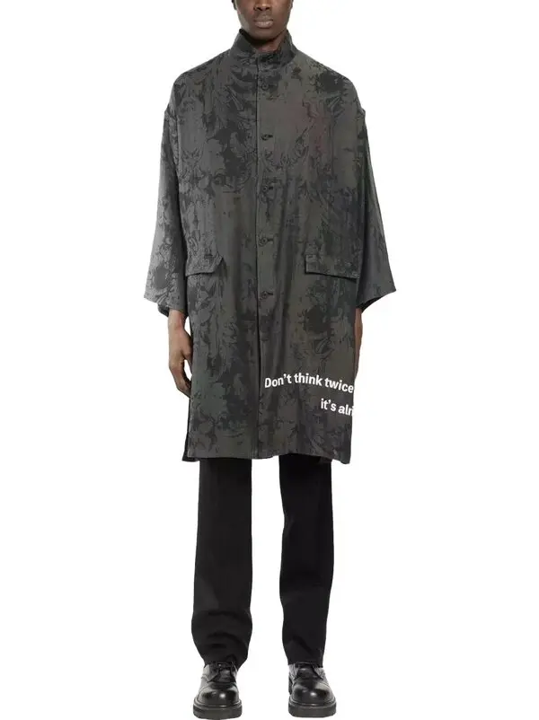 Yohji Yamamoto Jacquard-print Message-print Coat - Grey