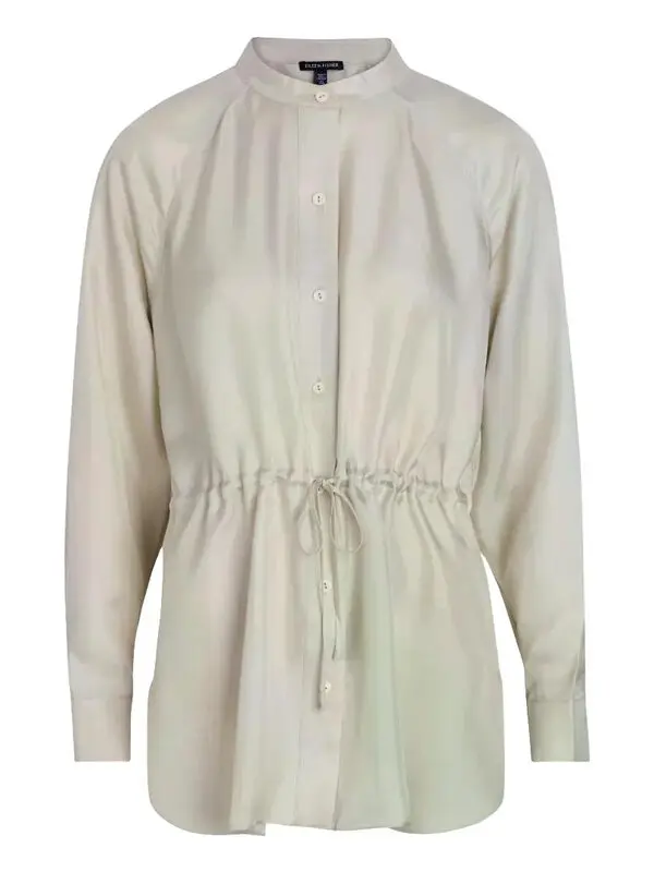 Eileen Fisher Drawstring-waist Band-collar Blouse - Neutrals