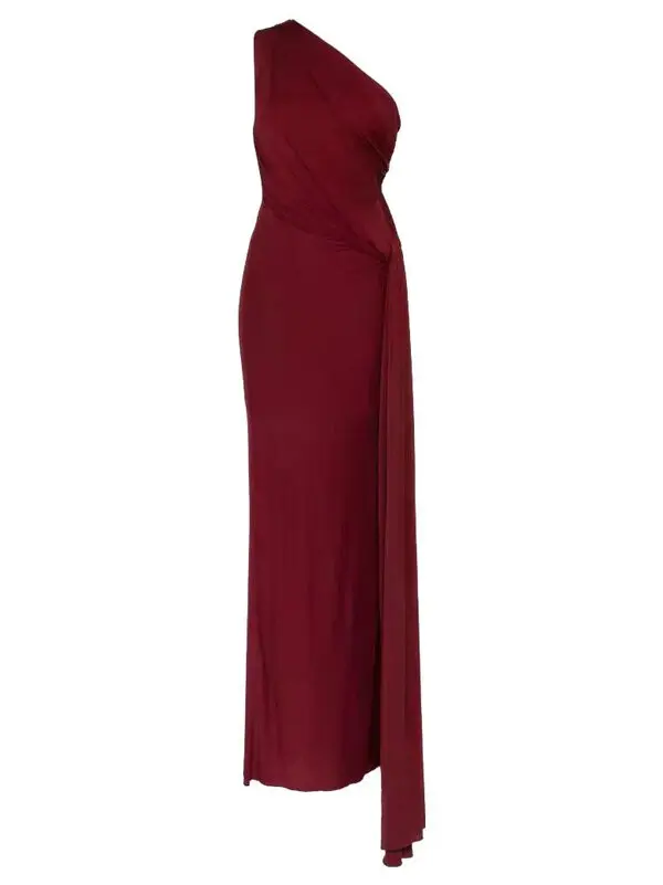 HERVE L. LEROUX Draped Asymmetric-neckline Gown - Red