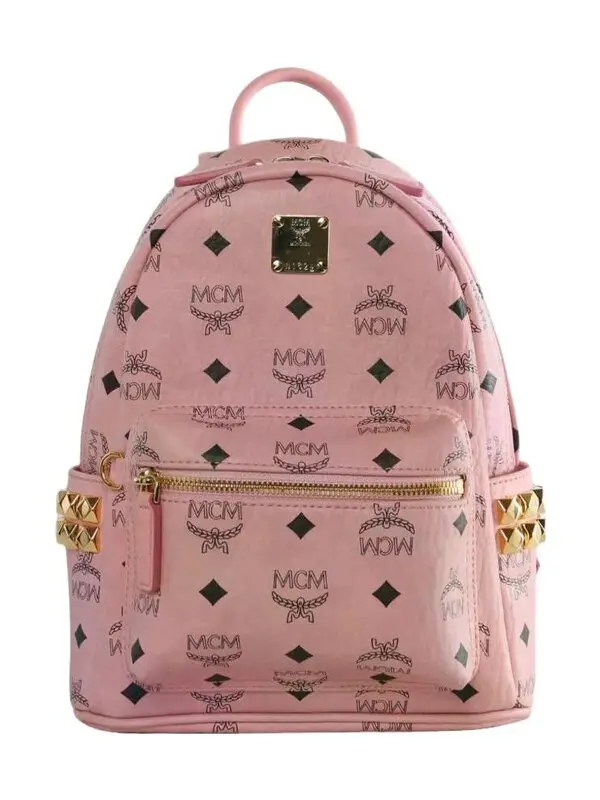 Mcm Monogram-print Studded Backpack - Pink