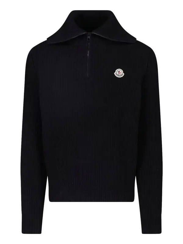 Moncler Virgin Wool Zip Sweater - Black