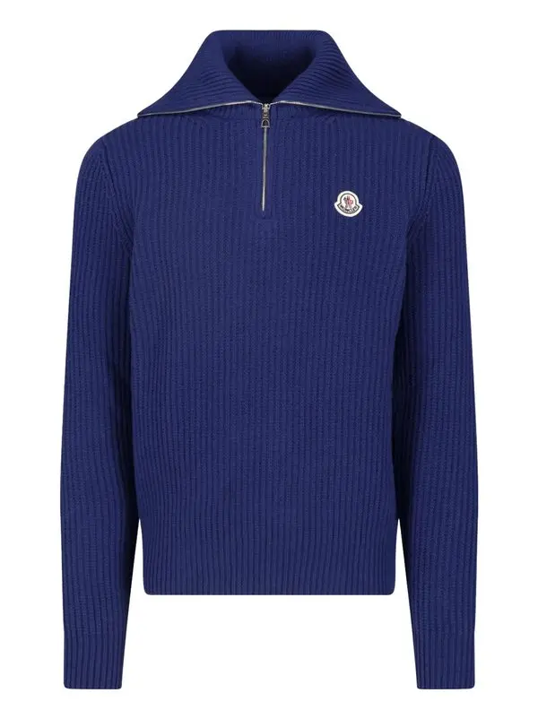 Moncler Virgin Wool Zip Sweater - Blue