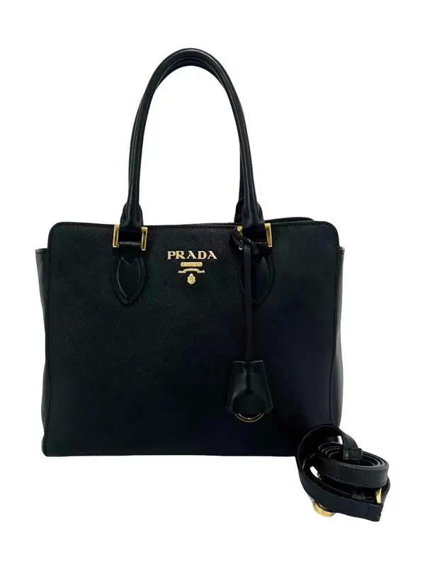 Prada Saffiano And Soft Calf Satchel - Black