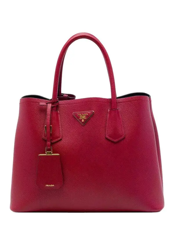 Prada 2010-2026 Medium Saffiano Cuir Double Satchel - Red