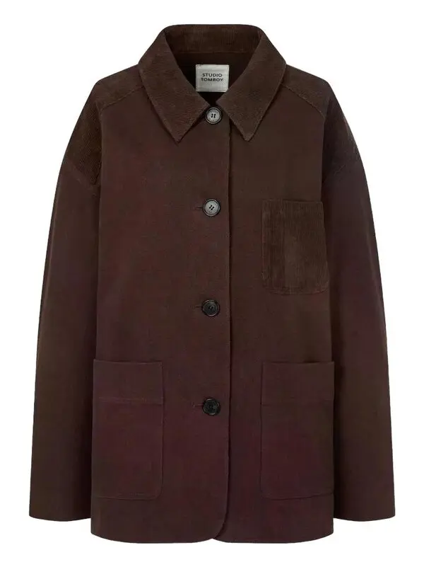 STUDIO TOMBOY Corduroy-trim Patch-pocket Coat - Brown