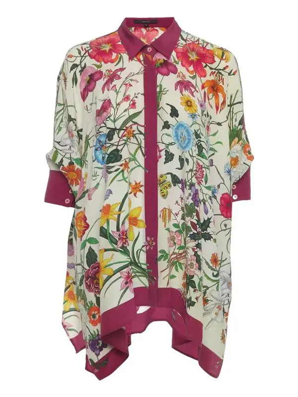 Gucci Floral-print Silk Blouse - Neutrals
