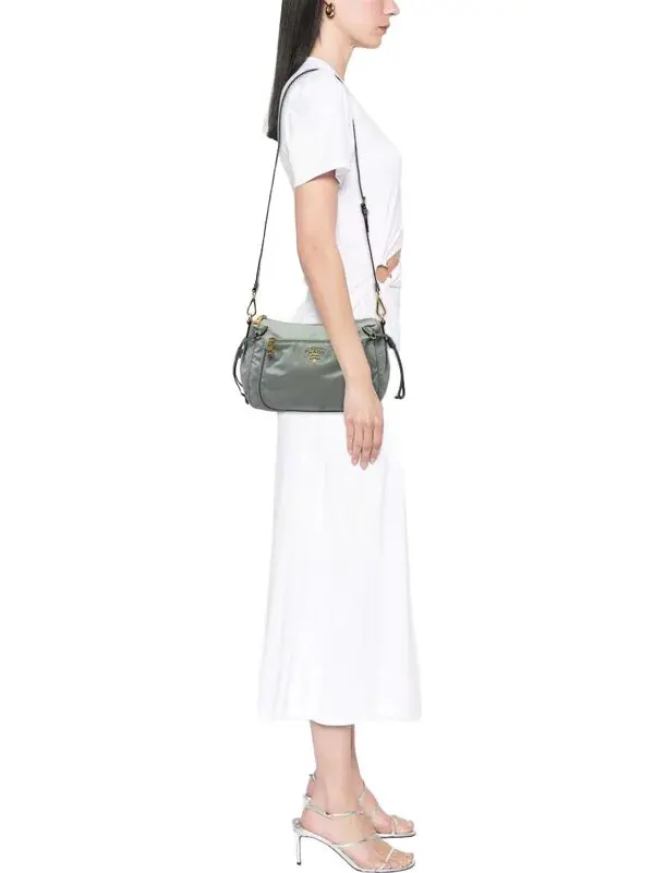 Prada Saffiano Trimmed Tessuto Zip Top Cross Body Bag - Grey