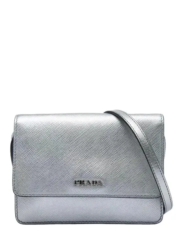 Prada Saffiano Wallet On Strap Crossbody Bag - Silver