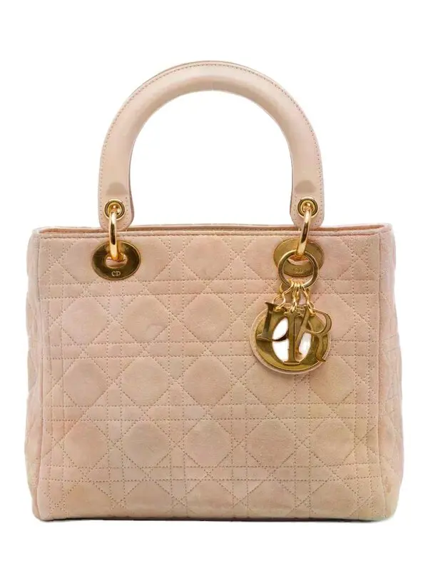 Dior 1997 Medium Suede Cannage Lady Satchel - Pink