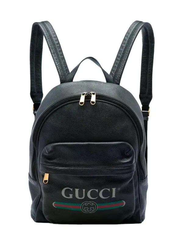 Gucci Leather Logo Backpack - Black
