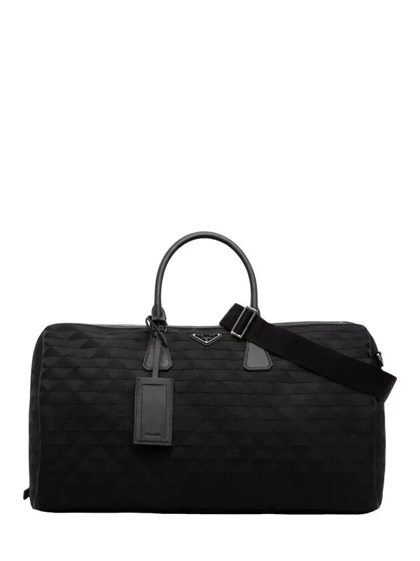 Prada Saffiano Trimmed Embroidered Fabric Travel Bag - Black