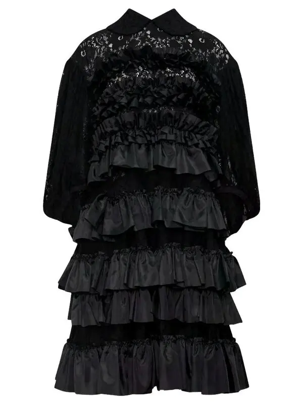 Comme Des Garçons Ruffle Lace Midi Dress - Black