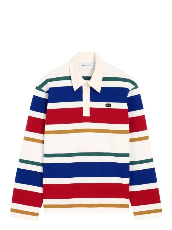 AMI Paris Stripe Polo - White