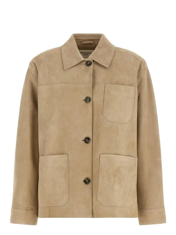 Max Mara Ghiera Suede Leather Jacket - Beige