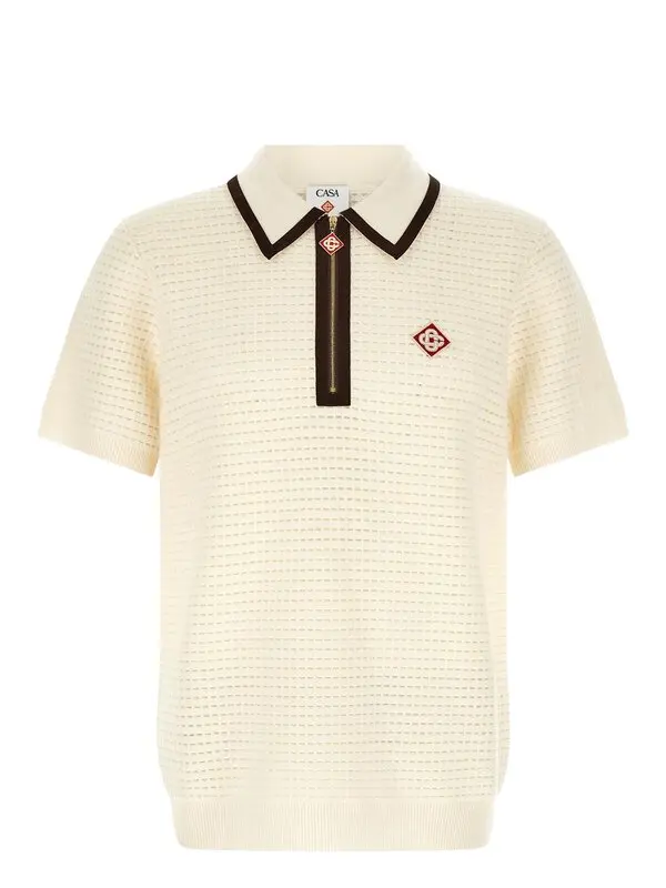 Casablanca Waffle Stitch' Knit Polo Shirt - White