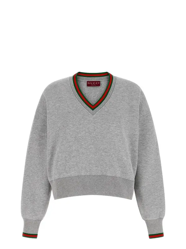Gucci Web Mélange Cotton Jersey Sweatshirt - Gray