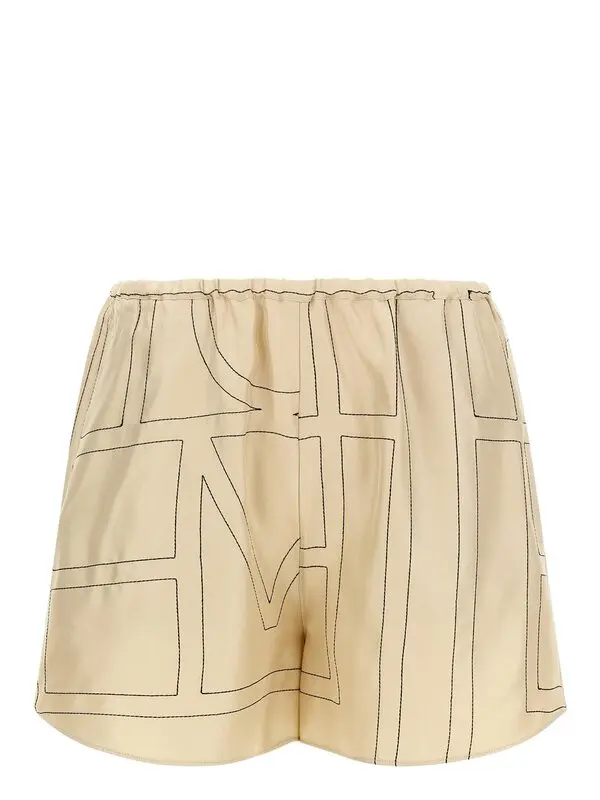 TOTEME Silk Monogram Shorts - Beige