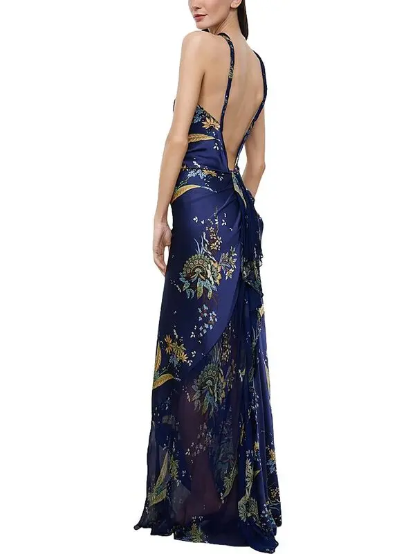 Staud Charlie Stretch Silk Low Back Dress - Tapestry Midnight