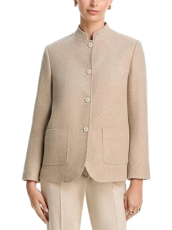 Eleventy Cashmere & Silk Mandarin Collar Jacket - Sand