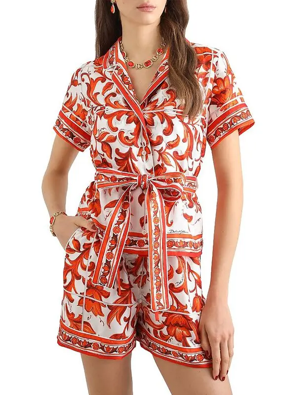 Dolce & Gabbana Majolica Print Vanity Silk Blouse - White Print