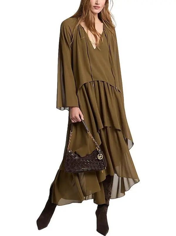 Michael Kors Long Sleeve High Low Maxi Dress - Duffle